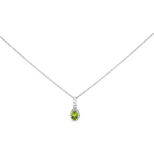 HAUS OF BRILLIANCE 10k White Gold Gemstone And Diamond Pendant Necklace - Green Peridot | White